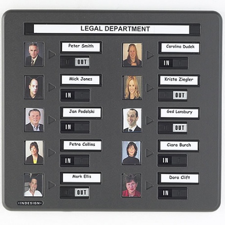 INDESIGN In Out Staff Boards for up to 20 Staff Names White Light Display