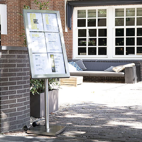 Premium Quality Securit Stainless Steel Menu Stand White Light Display