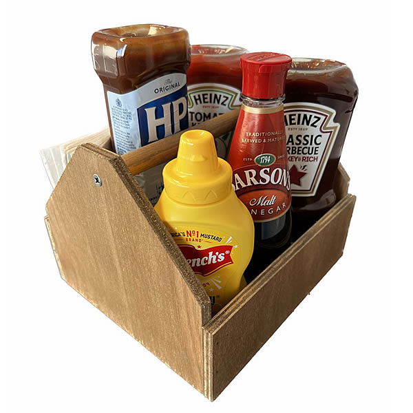 Wooden Condiment Holder with Carry Handle White Light Display