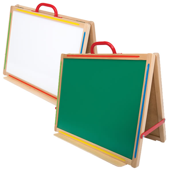 Classroom Desktop Wooden Easel | Whiteboard & Chalkboard White Light ...