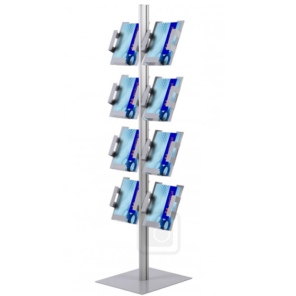 Multistand A4 Brochure stand with 8 angled brochure shelves White Light ...