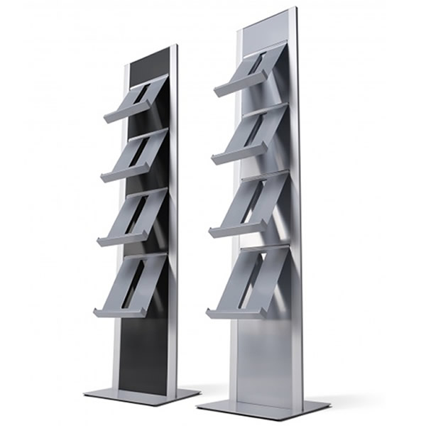 A4 Brochure Stand With Steel Shelves White Light Display