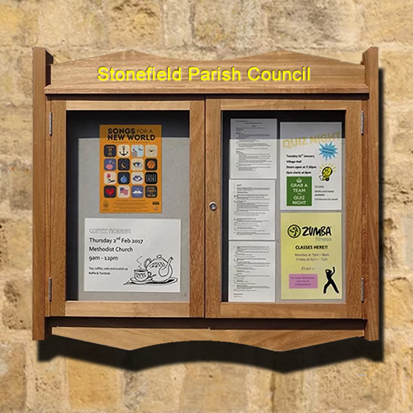 Wooden Exterior Noticeboard with Twin Locking Doors White Light Display