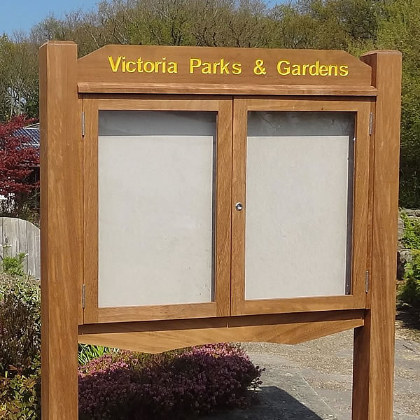 Wooden Exterior Post Mounted Notice Board in Solid Iroko Hardwood White ...